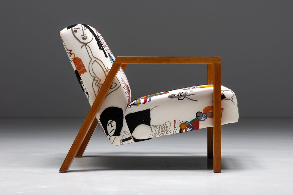 Dutch Modernist Chair in Pierre Frey Fabric, 1960s for sale at Pamono
