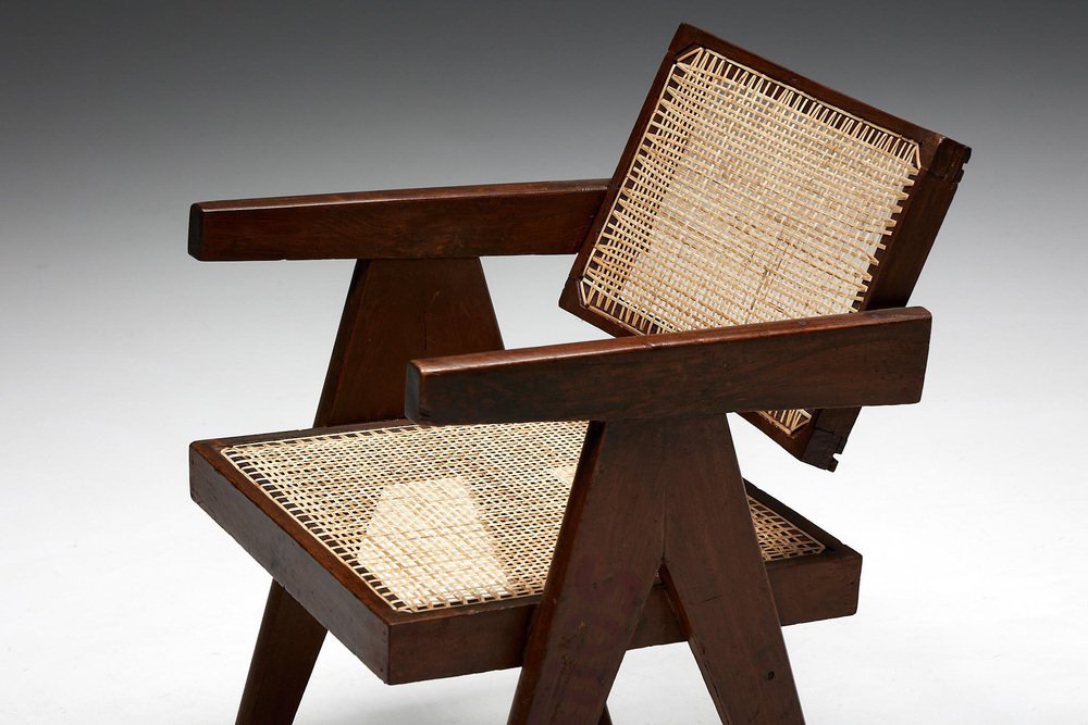 Cane Bürostuhl von Pierre Jeanneret, Indien, 1955 bei Pamono kaufen