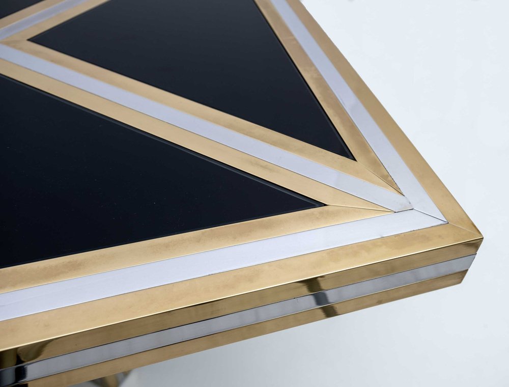 Mid-Century Italian Modern Dining Table in Black, Brass and Chromium ...