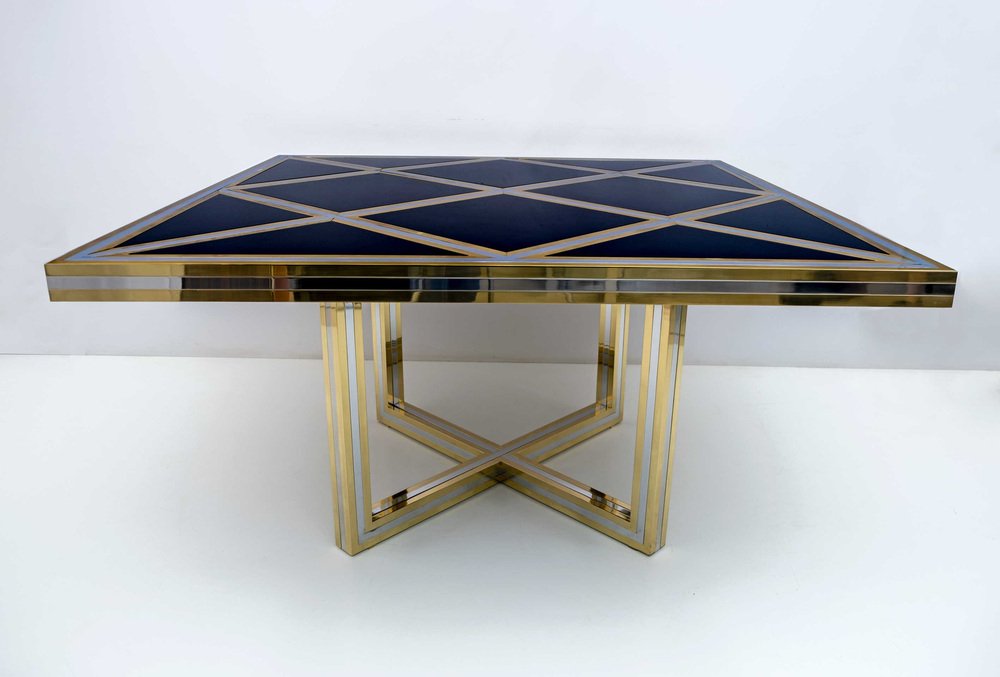 Mid-Century Italian Modern Dining Table in Black, Brass and Chromium ...
