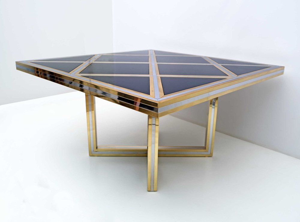 Mid-Century Italian Modern Dining Table in Black, Brass and Chromium ...