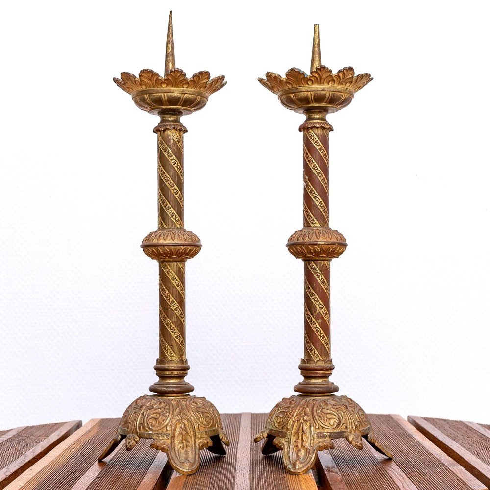 19th Century Altar Candlesticks in Bronze, Set of 3 for sale at Pamono