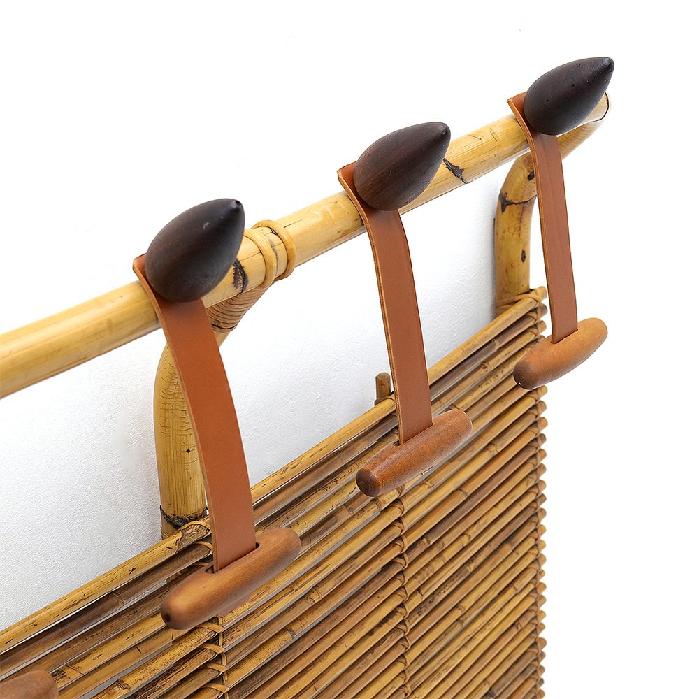 Rattan and Leather Coat Rack by Tito Agnoli for Bonacina, 1950s for ...