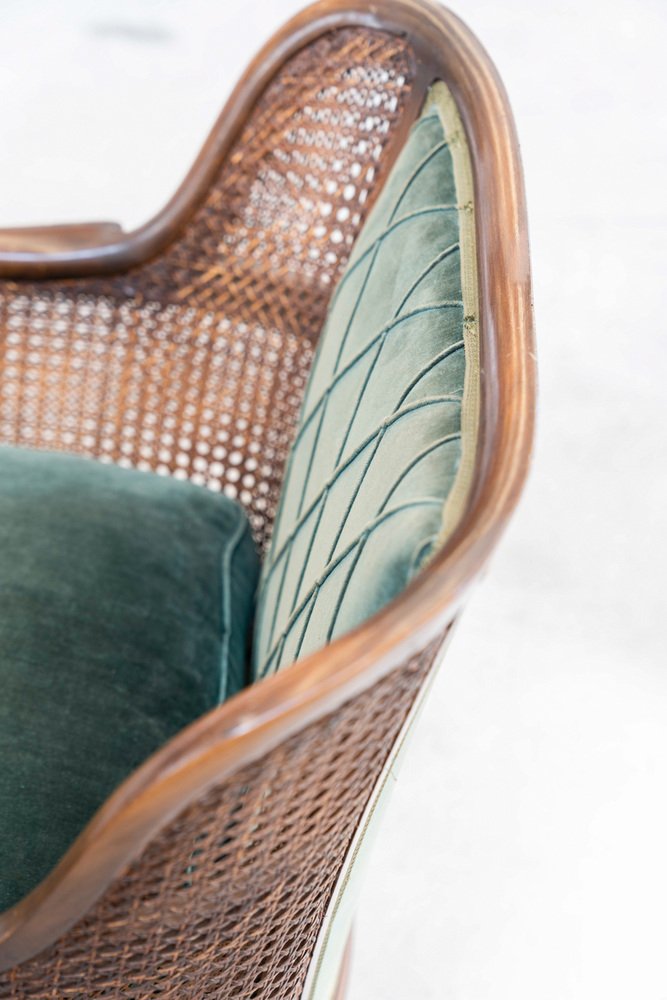 3-Sitzer Sofa & Sessel aus Wiener Stroh & Samtstoff, 1950er, 3er Set ...