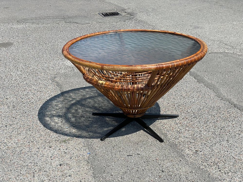 Rattan Swivel Chairs with Matching Table by Franco Albini, 1968, Set of ...