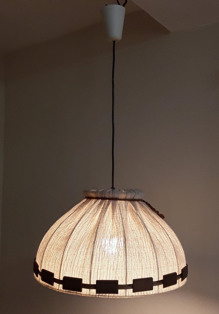 Vintage Ceiling Lamp with Hinged Fabric Umbrella, 1970s for sale at Pamono