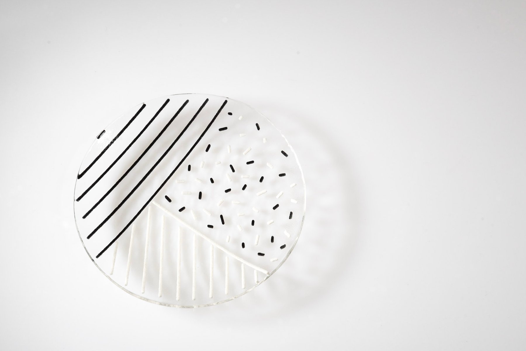 Bullseye Glass Plate by Hilla Shamia with Black Stripes & Spots Pattern ...
