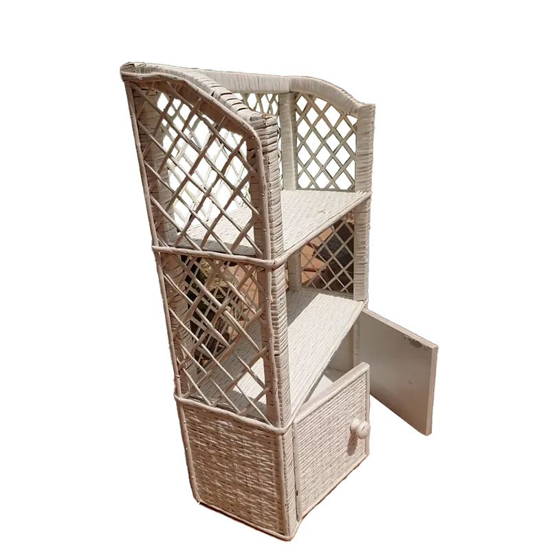 White Wood & Wicker Shelf for sale at Pamono
