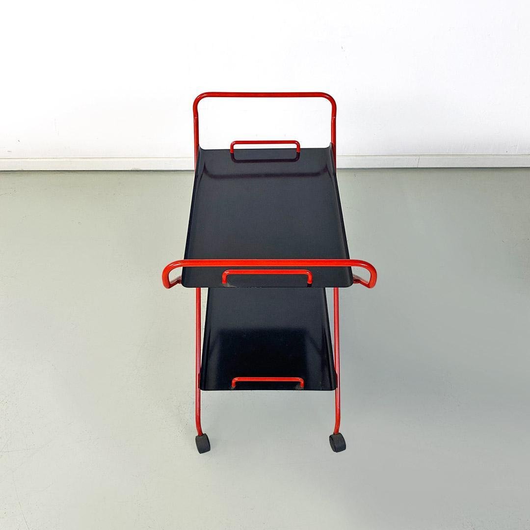 Italian Modern Black and Red Metal Food Trolley on Wheels, 1980s for ...