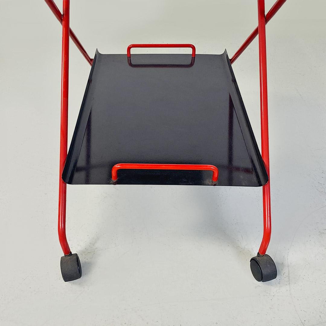 Italian Modern Black and Red Metal Food Trolley on Wheels, 1980s for ...