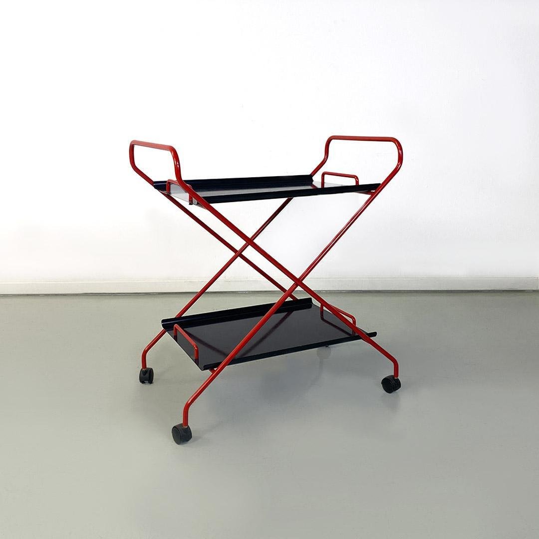 Italian Modern Black and Red Metal Food Trolley on Wheels, 1980s for ...