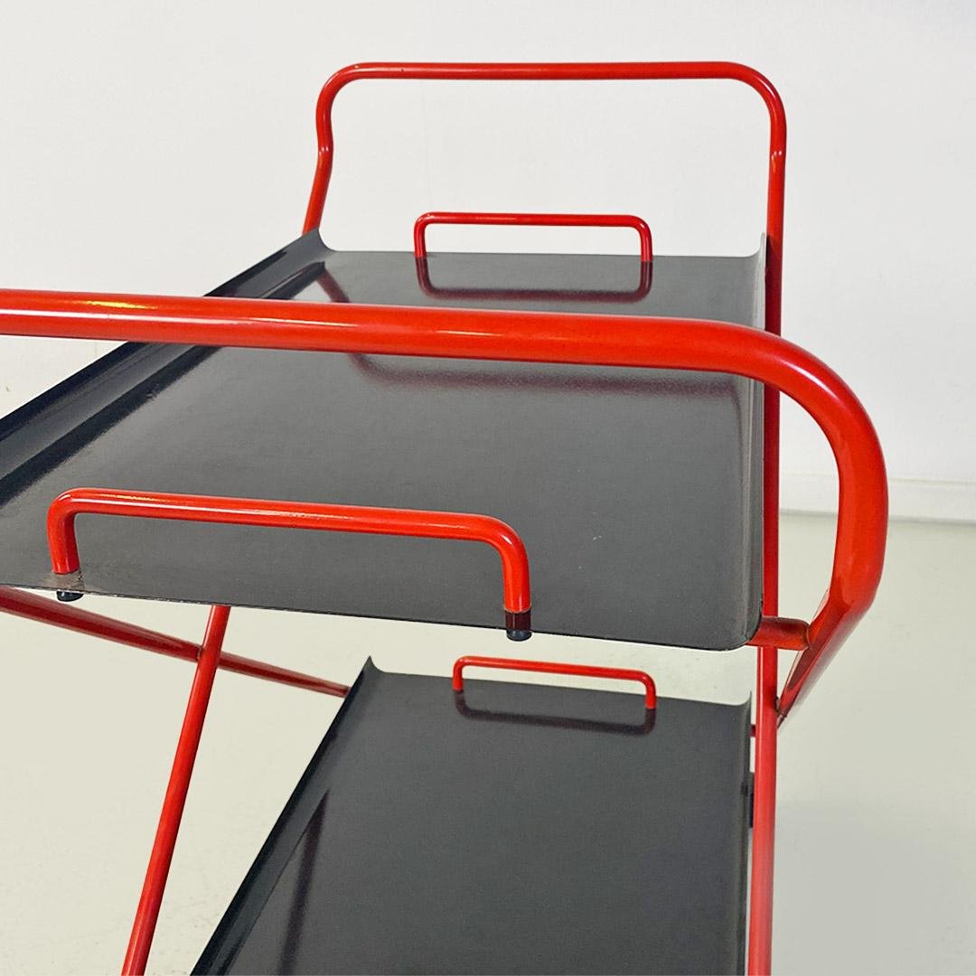 Italian Modern Black and Red Metal Food Trolley on Wheels, 1980s for ...