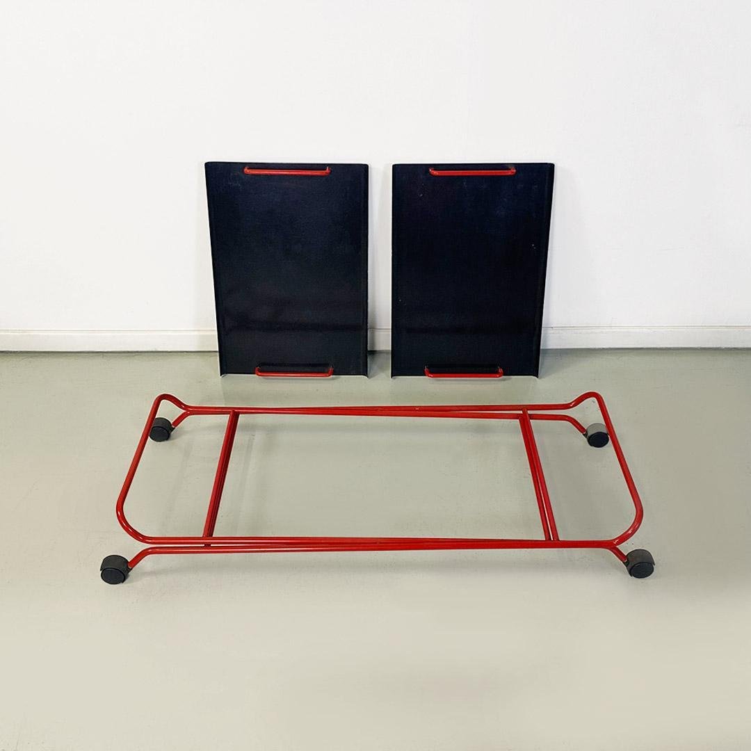 Italian Modern Black and Red Metal Food Trolley on Wheels, 1980s for ...