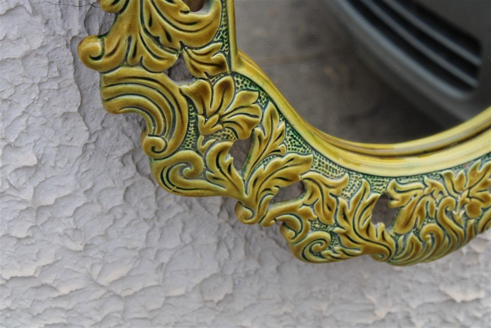Pop Art Baroque Ceramic Mirror in Green Color, Italy, 1960s for sale at ...