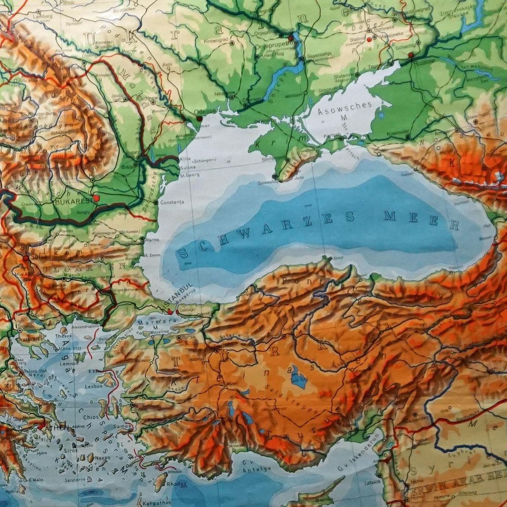 Vintage Rollable Map Mediterranean Countries Wall Chart Mural Poster ...