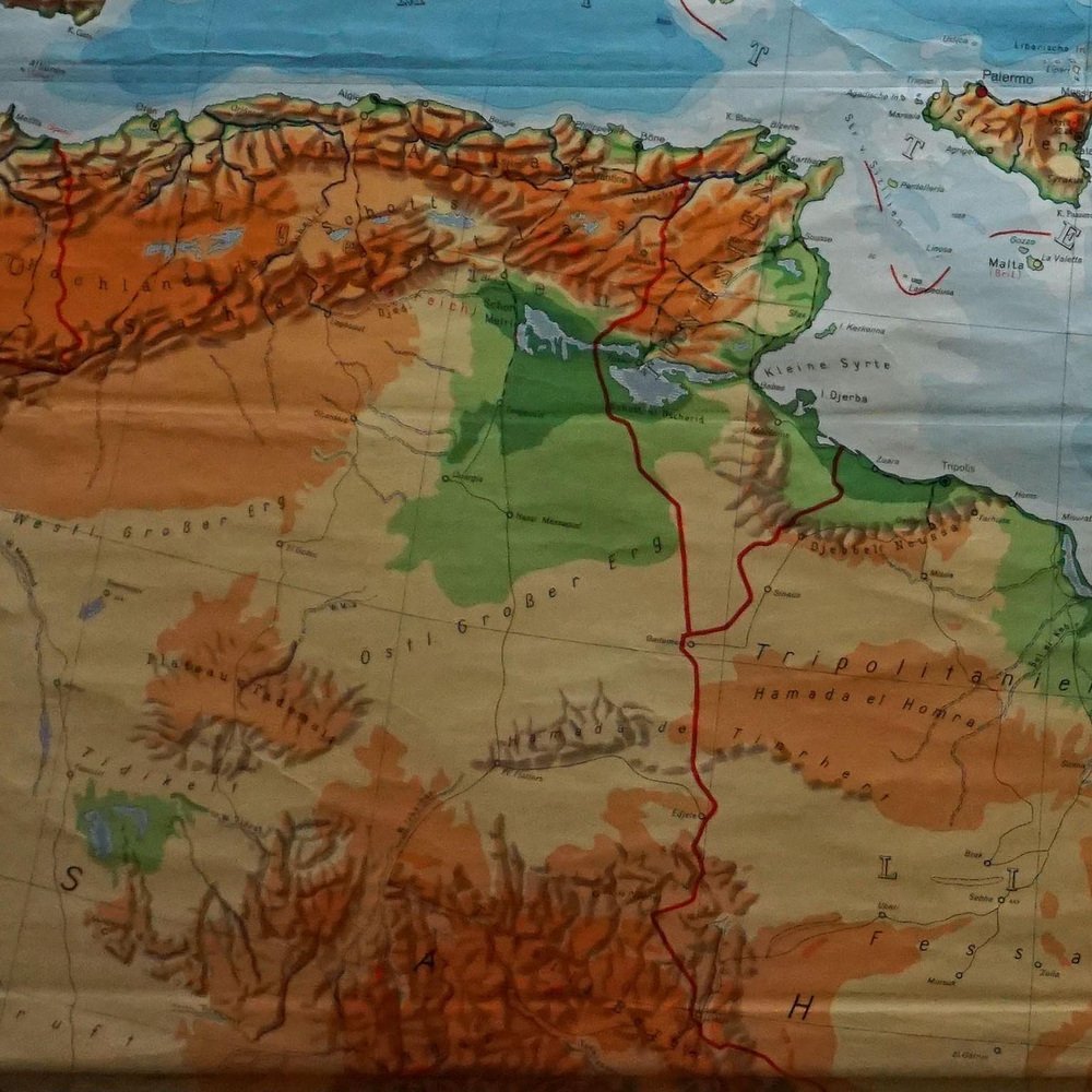 Vintage Rollable Map Mediterranean Countries Wall Chart Mural Poster ...