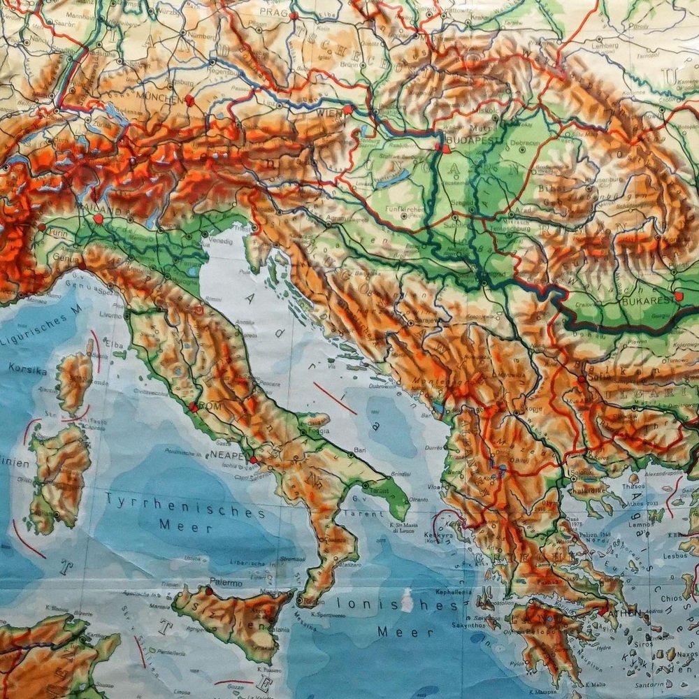 Vintage Rollable Map Mediterranean Countries Wall Chart Mural Poster ...
