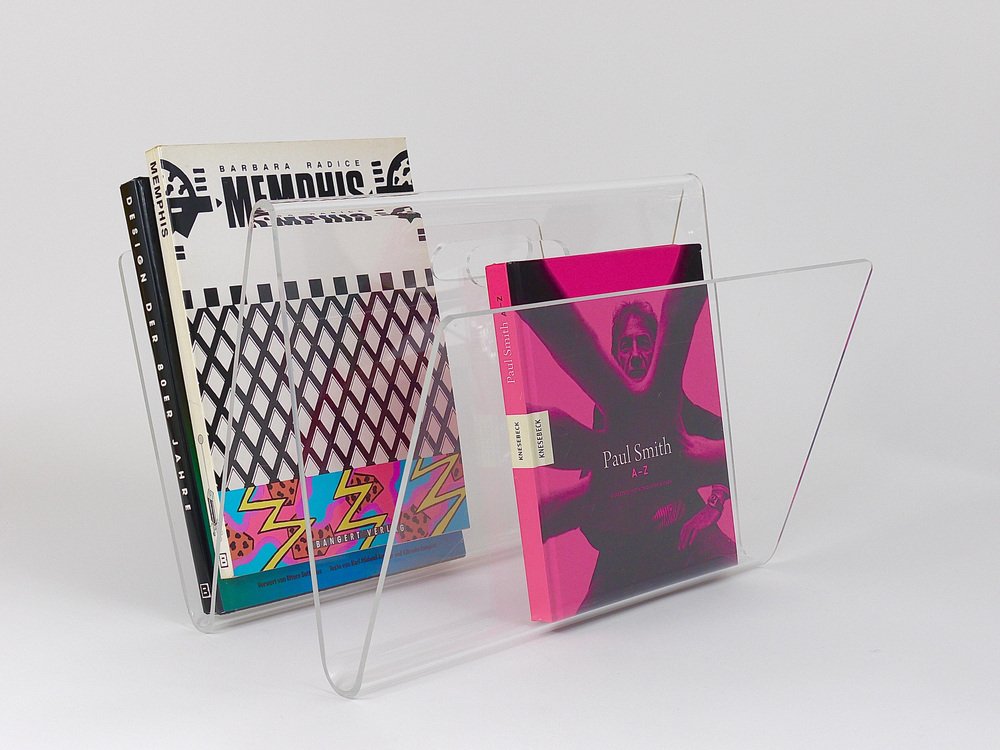 Vintage Italian Acrylic Magazine Rack, 1980s for sale at Pamono
