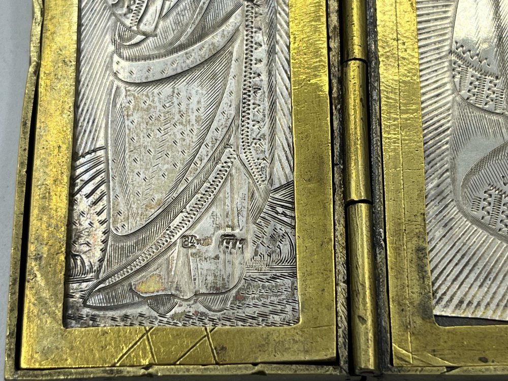 19th Century Silver Triptych Travelling Icon of St Alexandra and St Peter for sale at Pamono