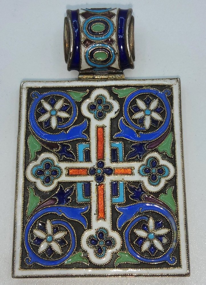 Large Imperial Silver & Enamel Icon Pendant of St. Archangel Raphael ...