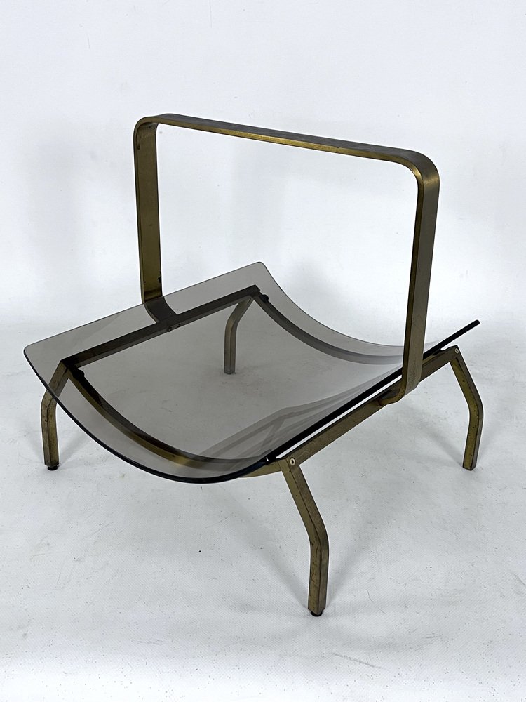 Mid-Century Brass and Curved Glass Magazine Holder from Fontana Arte ...