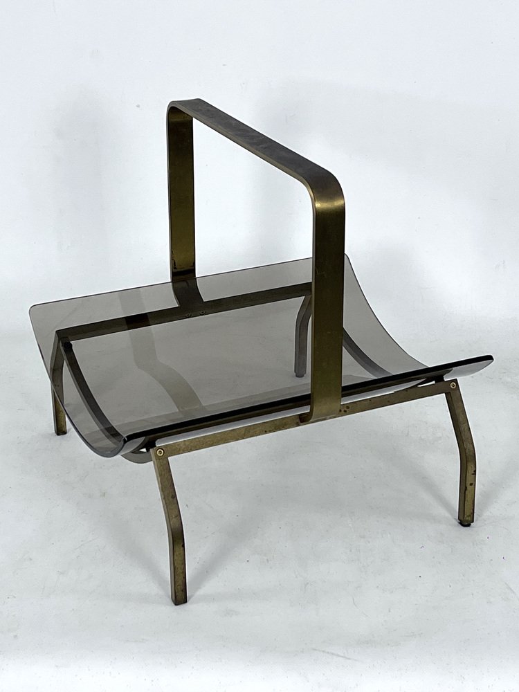 Mid-Century Brass and Curved Glass Magazine Holder from Fontana Arte ...