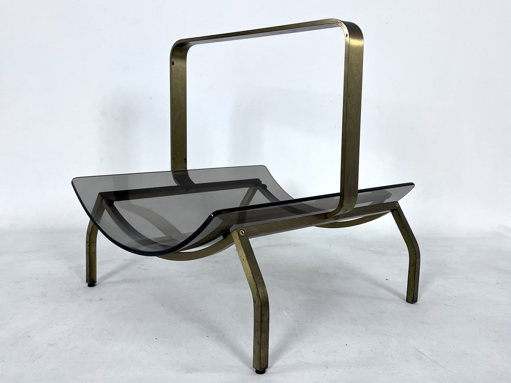 Mid-Century Brass and Curved Glass Magazine Holder from Fontana Arte ...
