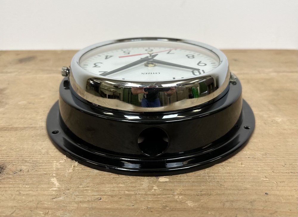 Vintage Black Citizen Maritime Wall Clock, 1970s for sale at Pamono
