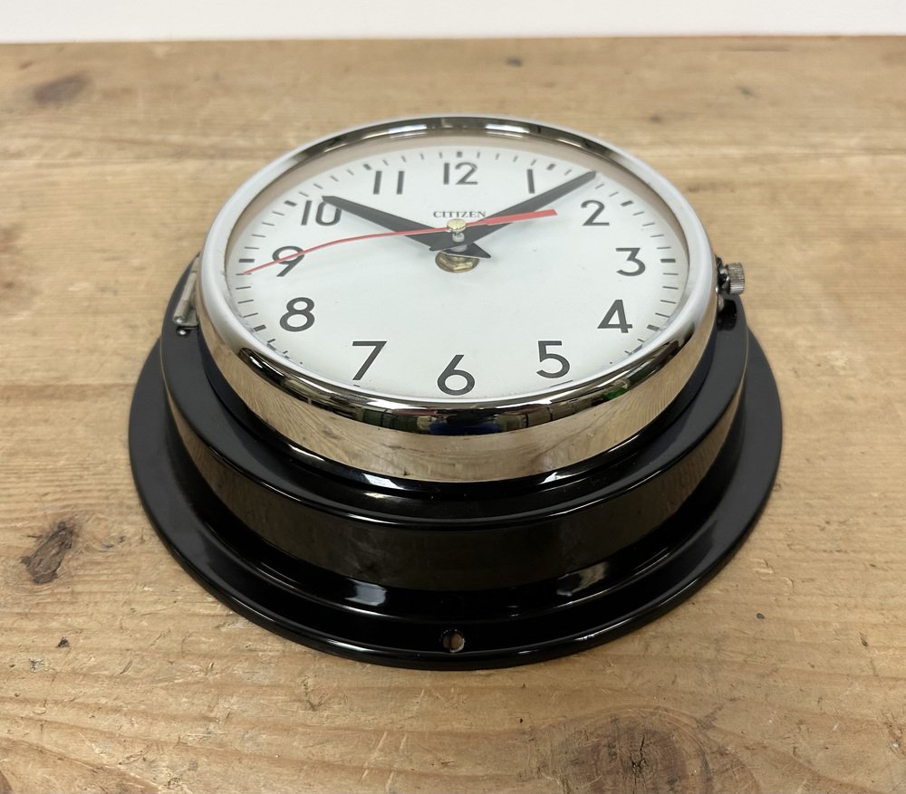 Vintage Black Citizen Maritime Wall Clock, 1970s for sale at Pamono