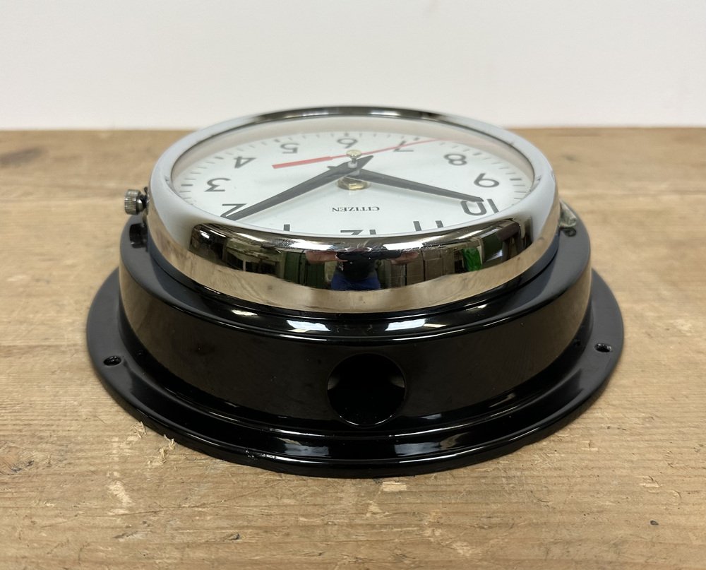 Vintage Black Citizen Maritime Wall Clock, 1970s for sale at Pamono