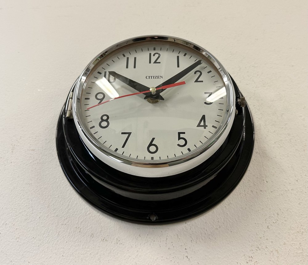Vintage Black Citizen Maritime Wall Clock, 1970s for sale at Pamono