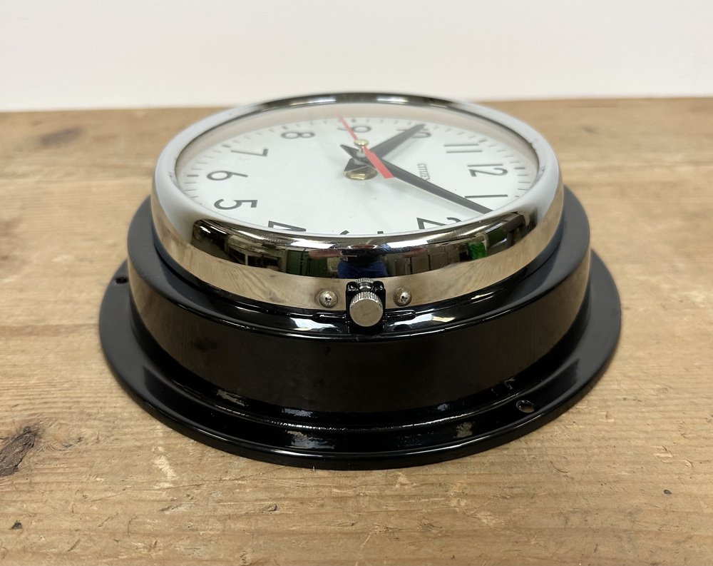 Vintage Black Citizen Maritime Wall Clock, 1970s for sale at Pamono