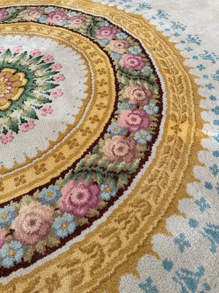Large French Round Savonnerie Rug, 1920s for sale at Pamono