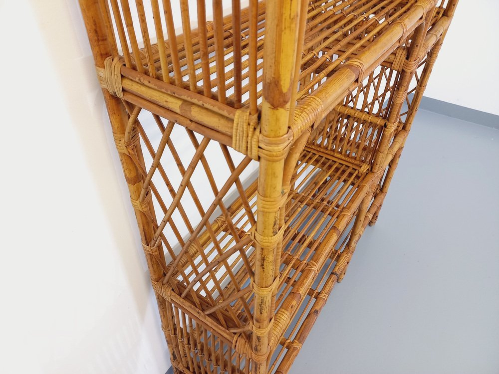 Large Vintage Rattan Shelf Library, 1960s for sale at Pamono