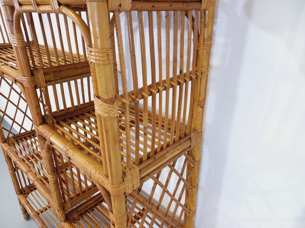 Large Vintage Rattan Shelf Library, 1960s for sale at Pamono