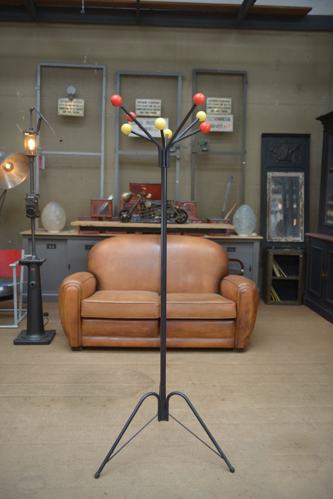 Vintage Metal Coat Rack with Wooden Balls, 1960s for sale at Pamono