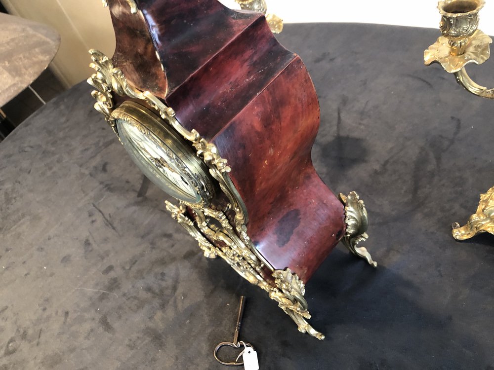 Small Pendulum Fireplace Clock in Brass and Bronze, France, 1880s, Set ...