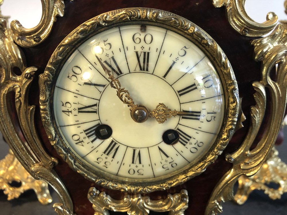 Small Pendulum Fireplace Clock in Brass and Bronze, France, 1880s, Set ...