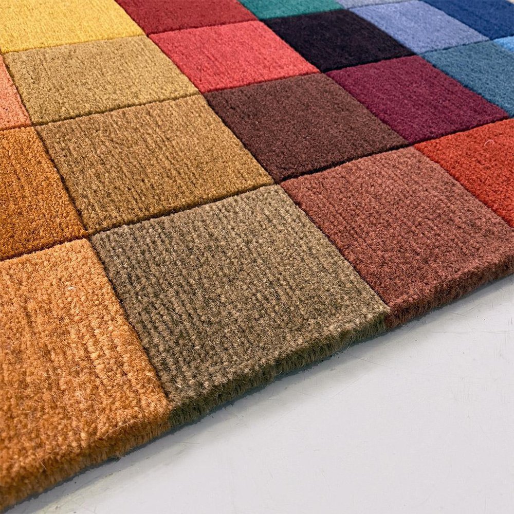 Modern Italian Rectangular Colored Rug with Checked Pattern, 1990s for ...