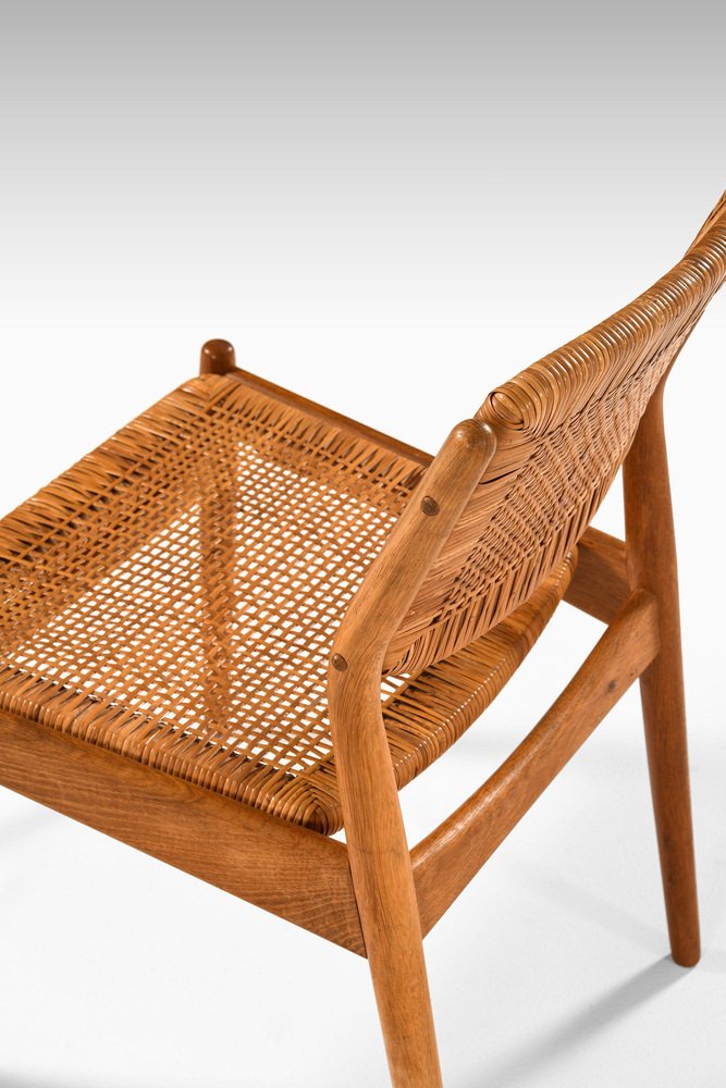 Vintage Dining Chairs in Oak and Woven Cane by Arne Vodder, 1951, Set ...