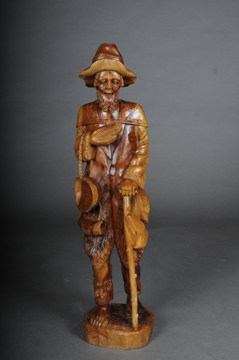 20th Century Walker with Corn on the Cob Sculpture in Limewood, South ...