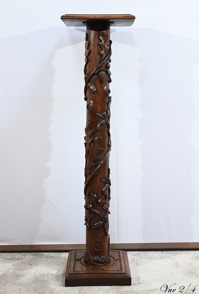 Art Nouveau Oak and Walnut Column, 1900s for sale at Pamono