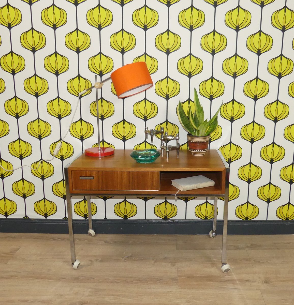 Mid-Century Television Side Table in Walnut & Chrome, 1960s for sale at ...