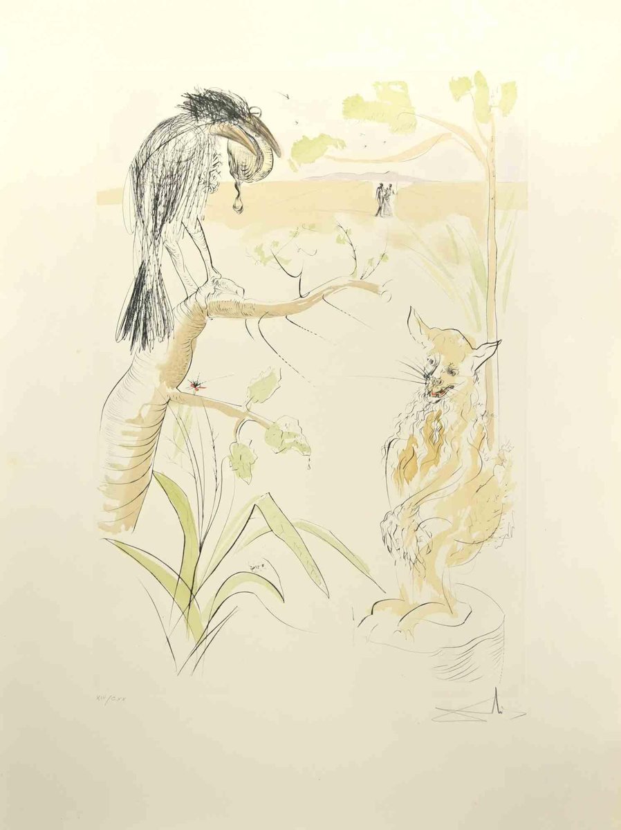 Salvador Dalí, The Raven and the Fox, Etching, 1974 for sale at Pamono