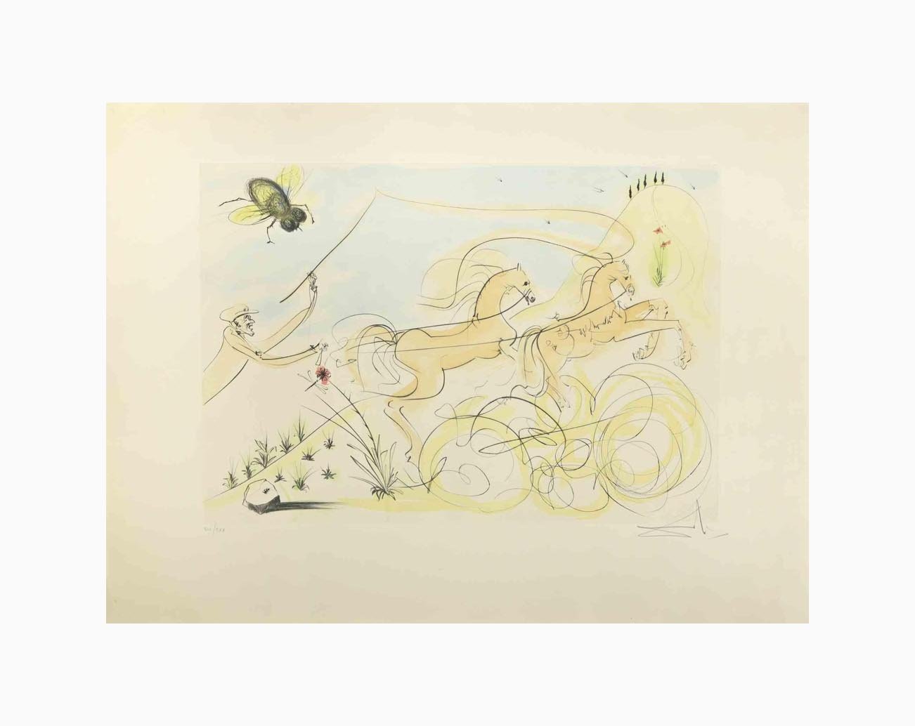 Salvador Dalí, The Coach and the Flies, Etching, 1974 for sale at Pamono Salvador Dalí, The Coach and the Flies, Etching, 1974 for sale at Pamono