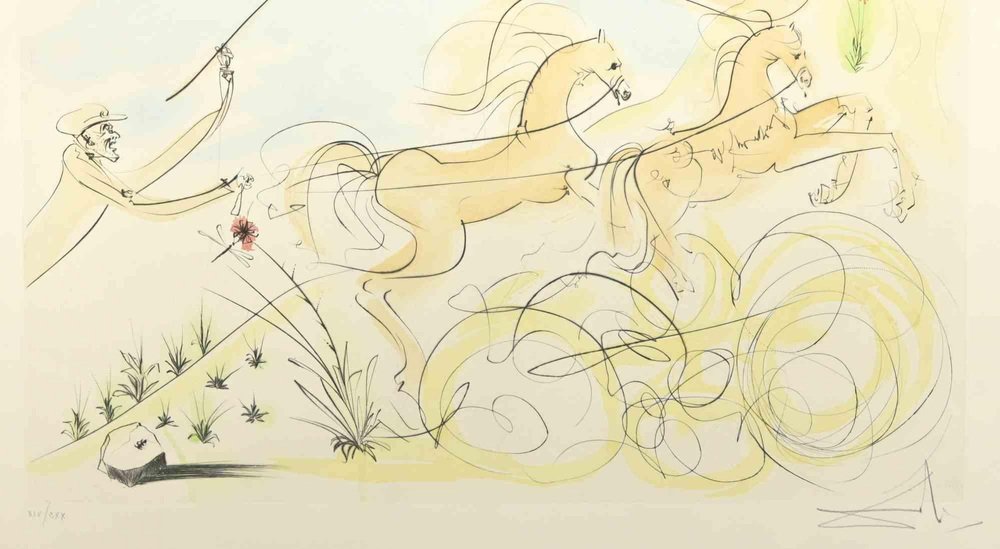 Salvador Dalí, The Coach and the Flies, Etching, 1974 for sale at Pamono Salvador Dalí, The Coach and the Flies, Etching, 1974 for sale at Pamono