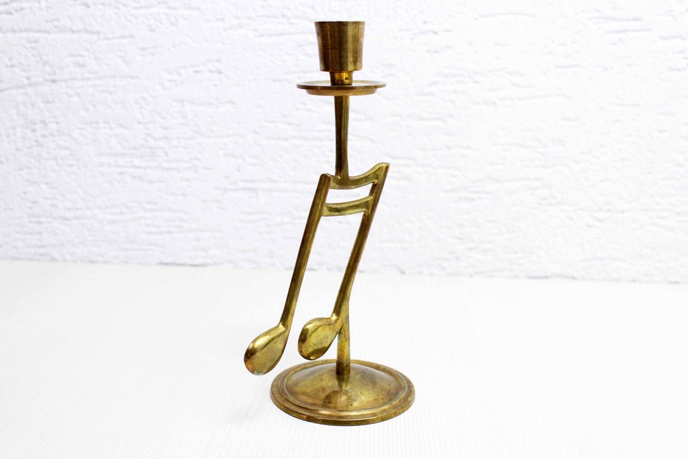 Brass Music Note Candleholder, 1970s for sale at Pamono