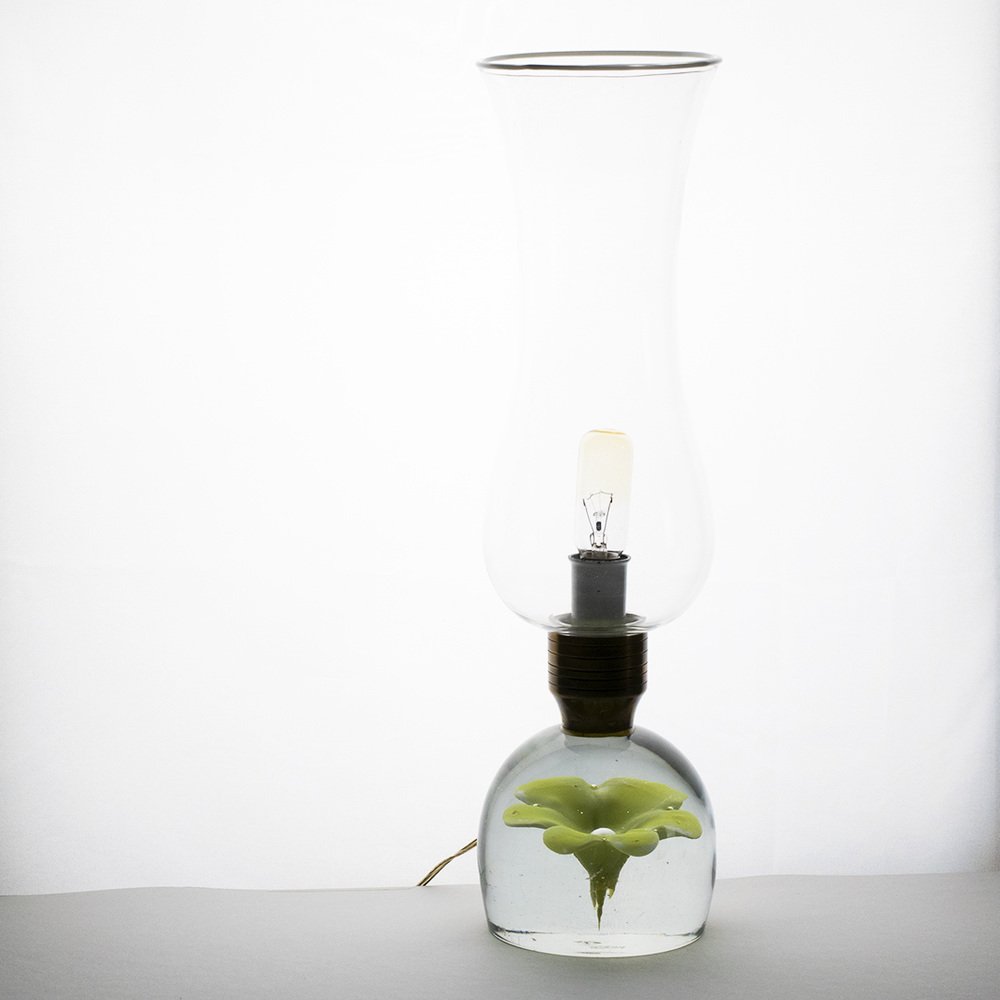 Venini Table Lamp Mod. 850.07 with Sulfur Yellow Sommerso Flower, 1969 ...