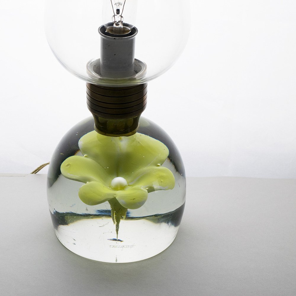 Venini Table Lamp Mod. 850.07 with Sulfur Yellow Sommerso Flower, 1969 ...