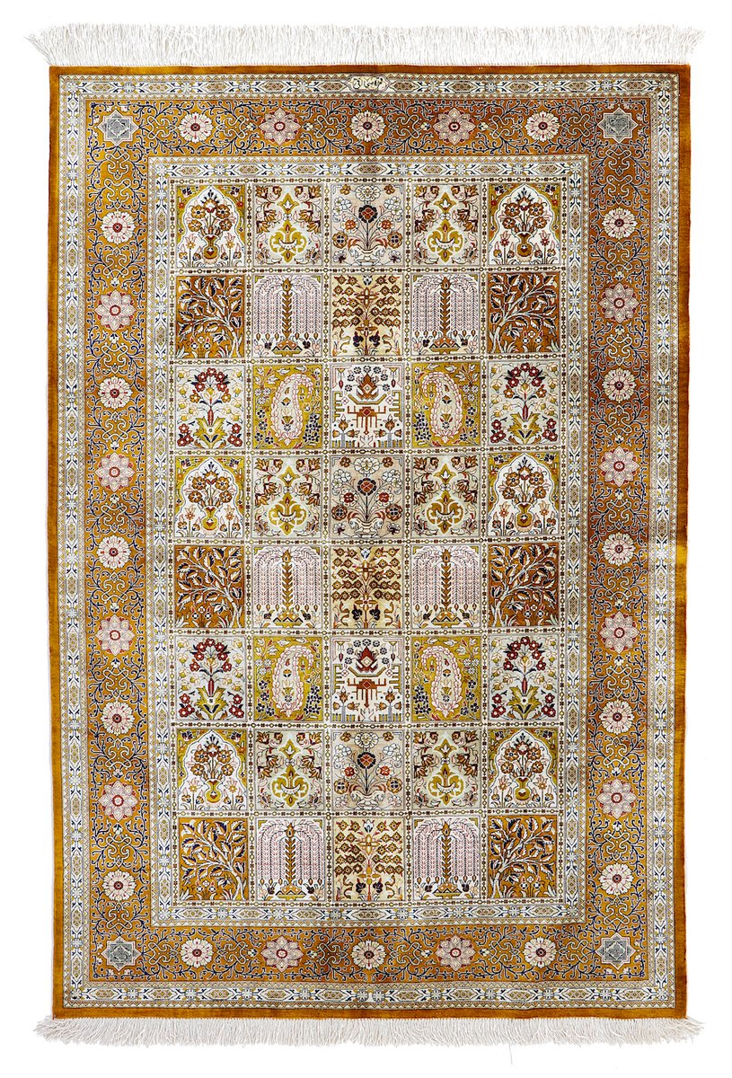 Ghom Silk Rug with Field Pattern, 1990s for sale at Pamono